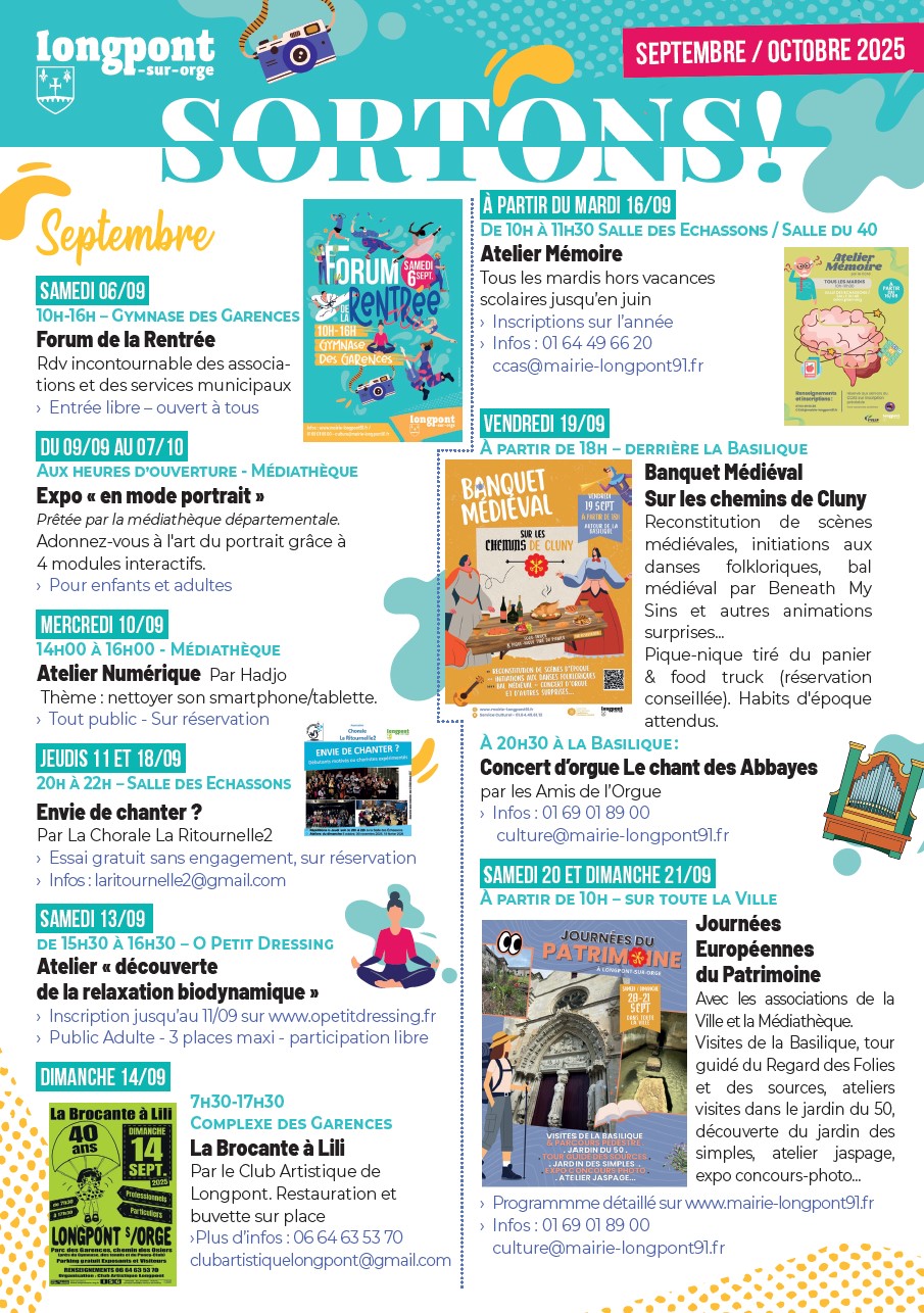 Sortons septembre/octobre 2025 - Mairie de Longpont-sur-Orge